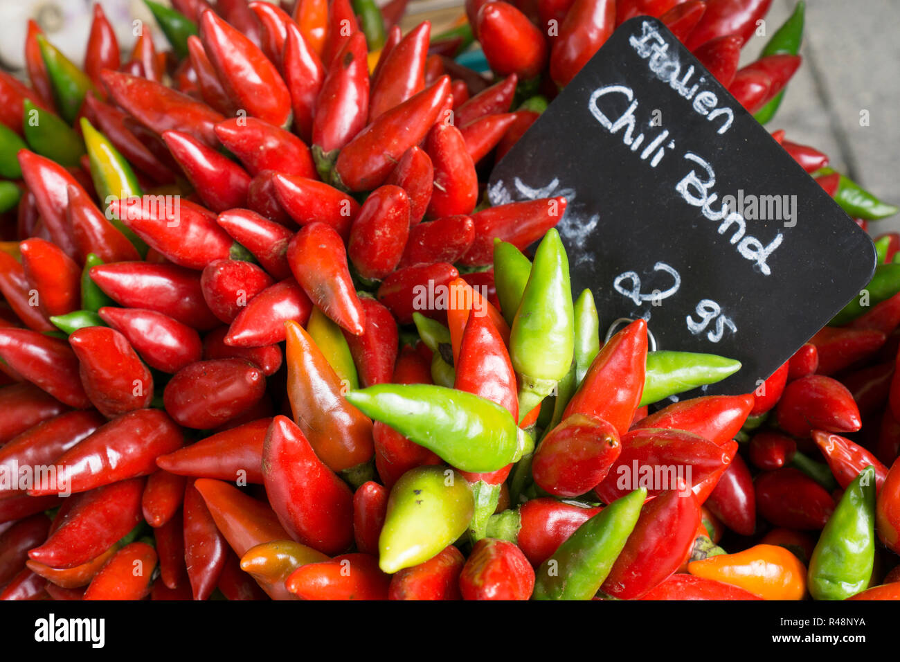Bunch hot peppers at a farmers market in Germany Stock Photo - Alamy