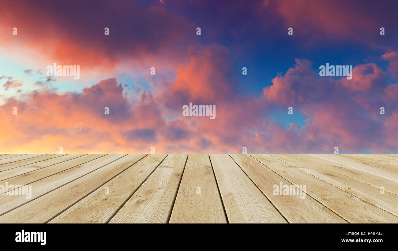 Perspective wood and sunset background Stock Photo - Alamy
