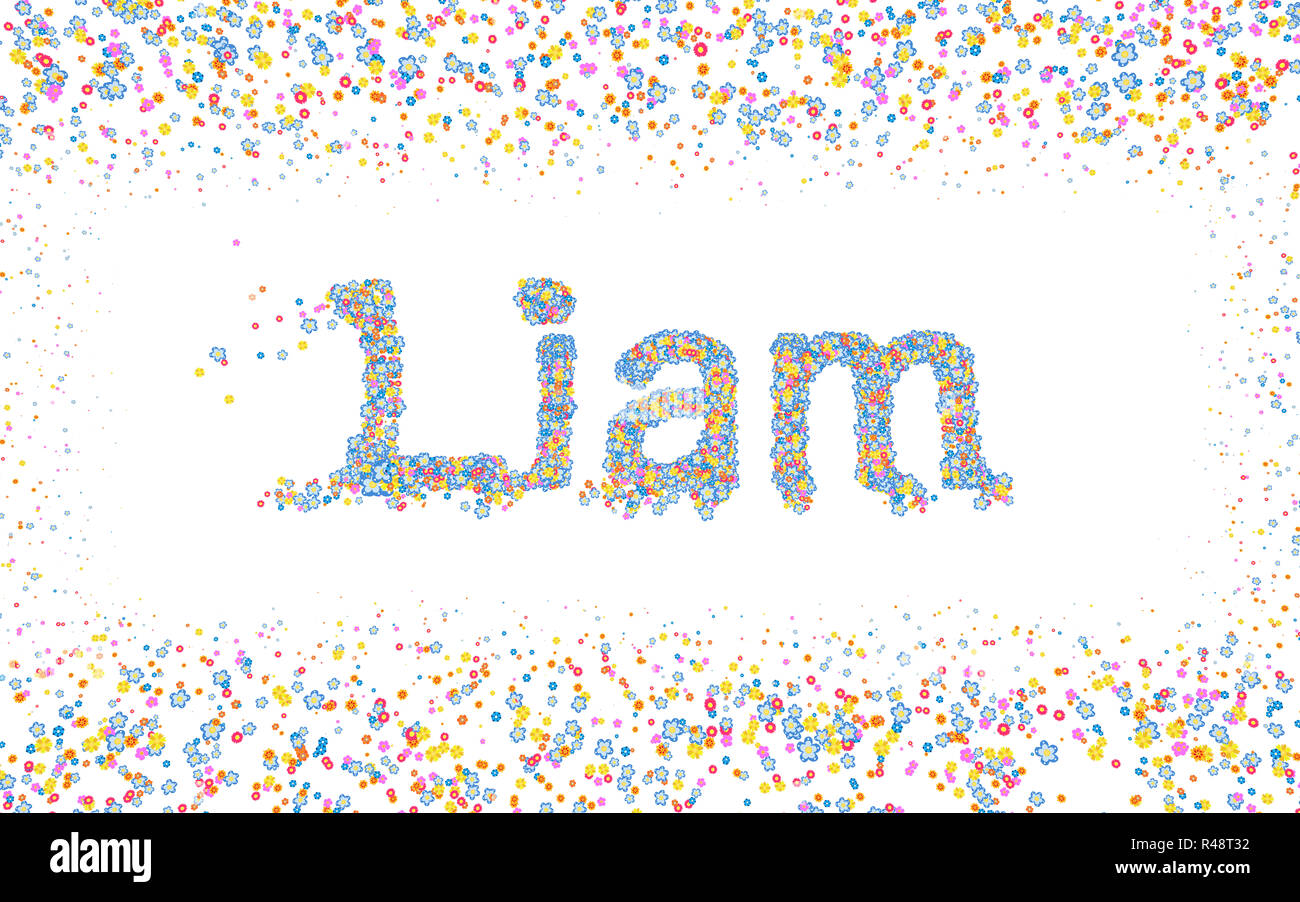 Liam, Male name coated with various colorful flowers Stock Photo - Alamy