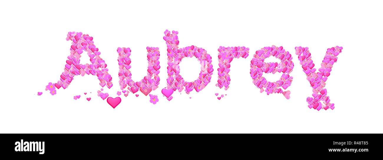 Aubrey female name set with hearts type design Stock Photo - Alamy