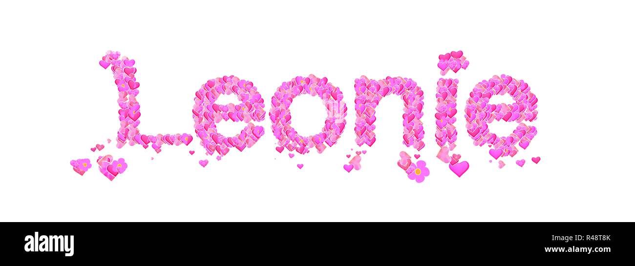 Leonie female name set with hearts type design Stock Photo - Alamy