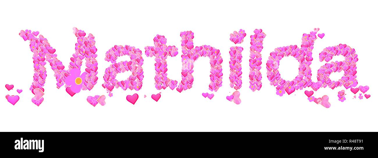 Mathilda female name set with hearts type design Stock Photo - Alamy