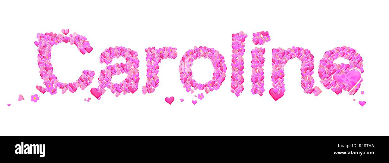 Caroline female name set with hearts type design Stock Photo - Alamy
