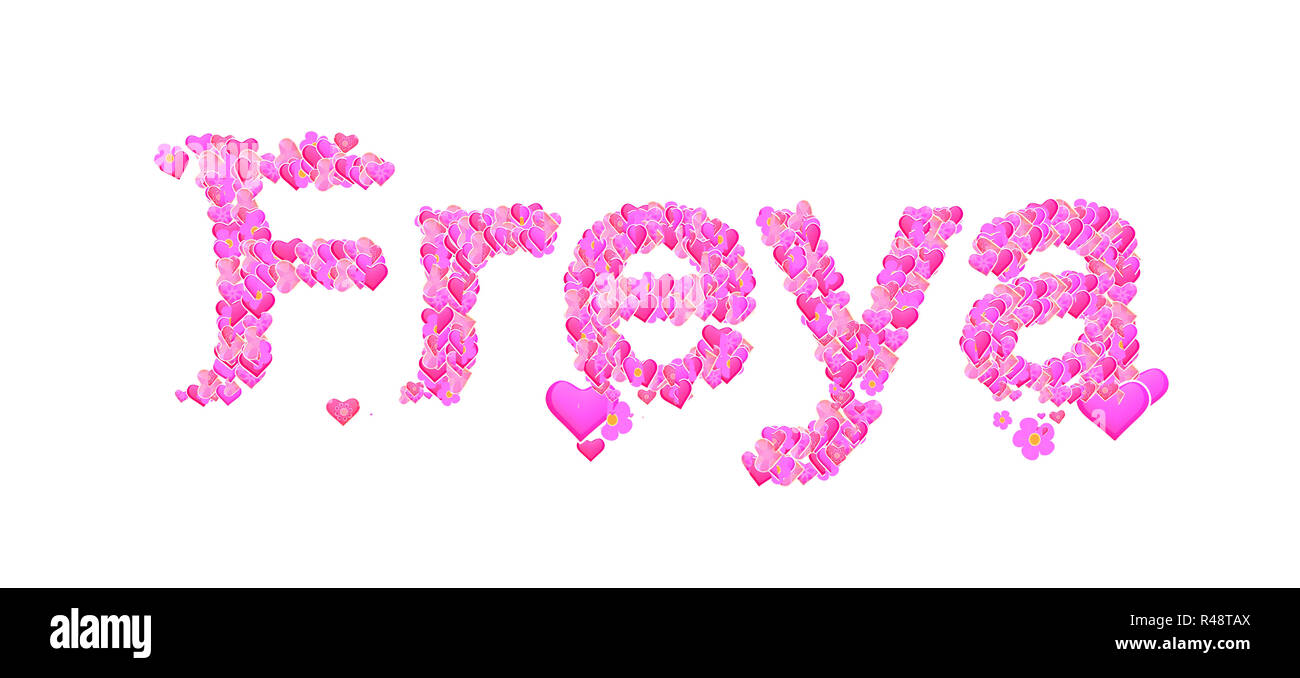 Freya female name set with hearts type design Stock Photo - Alamy