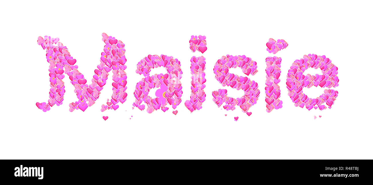 Maisie female name set with hearts type design Stock Photo - Alamy
