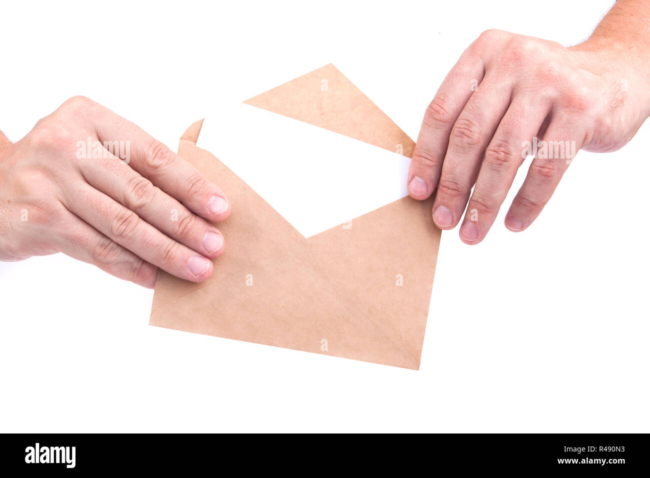 hands holding envelopes with letters on the white background isolated ...