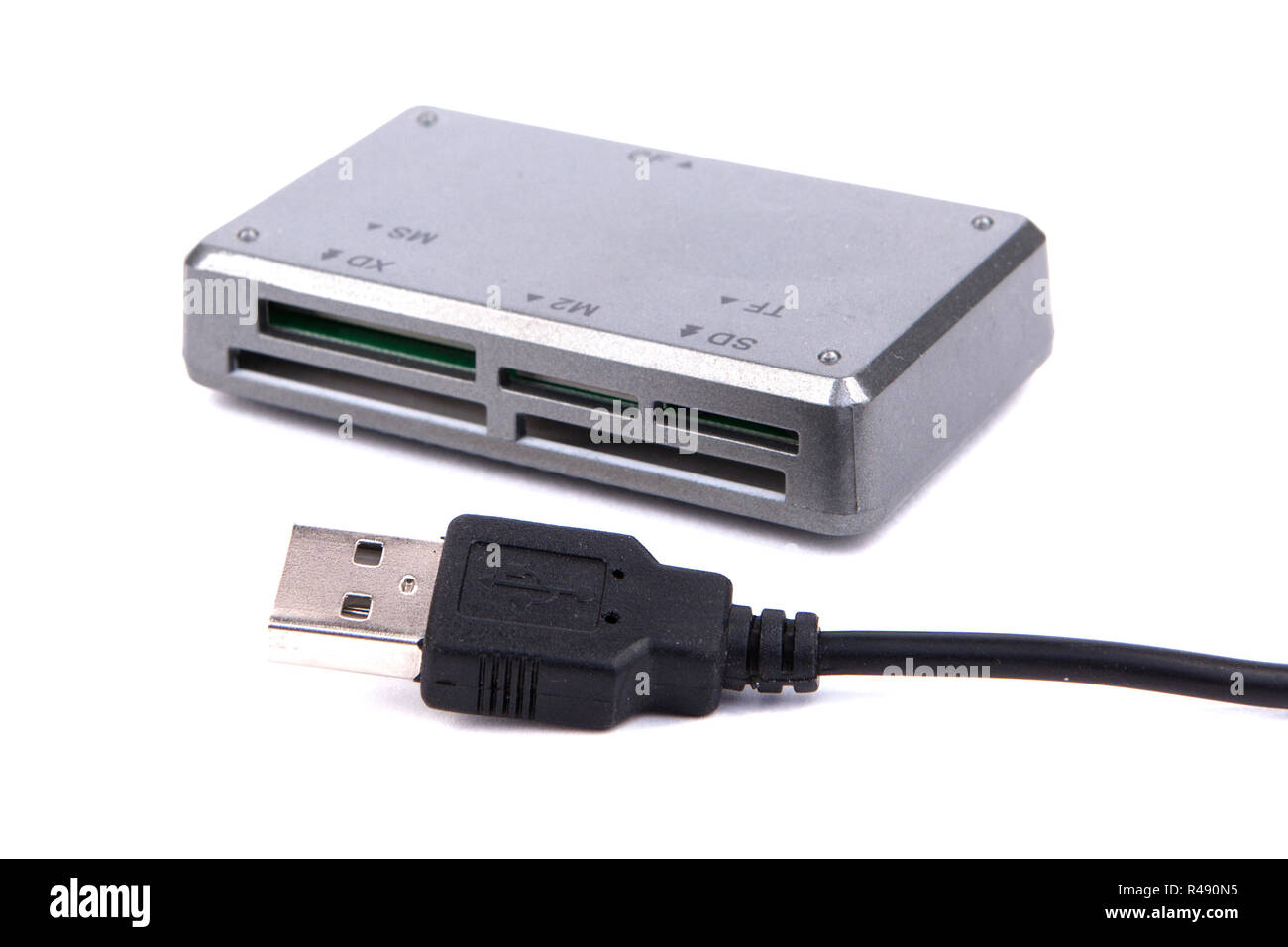 external usb cardreader and usb cabel isolated on white background ...