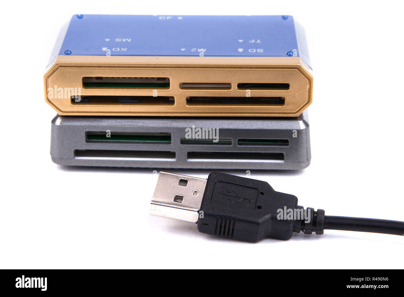 external usb cardreader and usb cabel isolated on white background ...