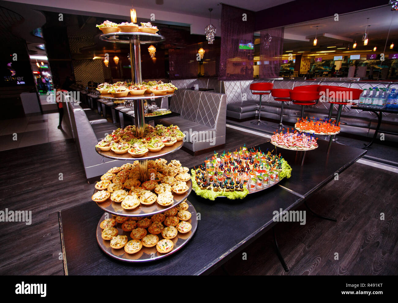 catering services background with snacks and food in restaurant Stock ...