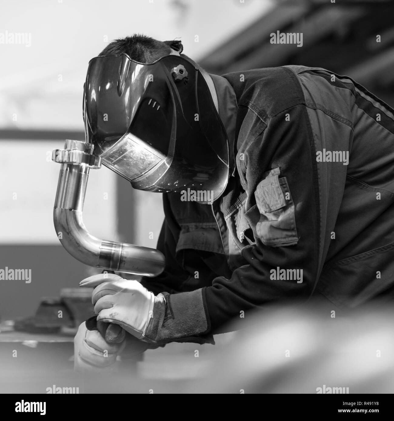 Man welding steel industrial worker Black and White Stock Photos ...