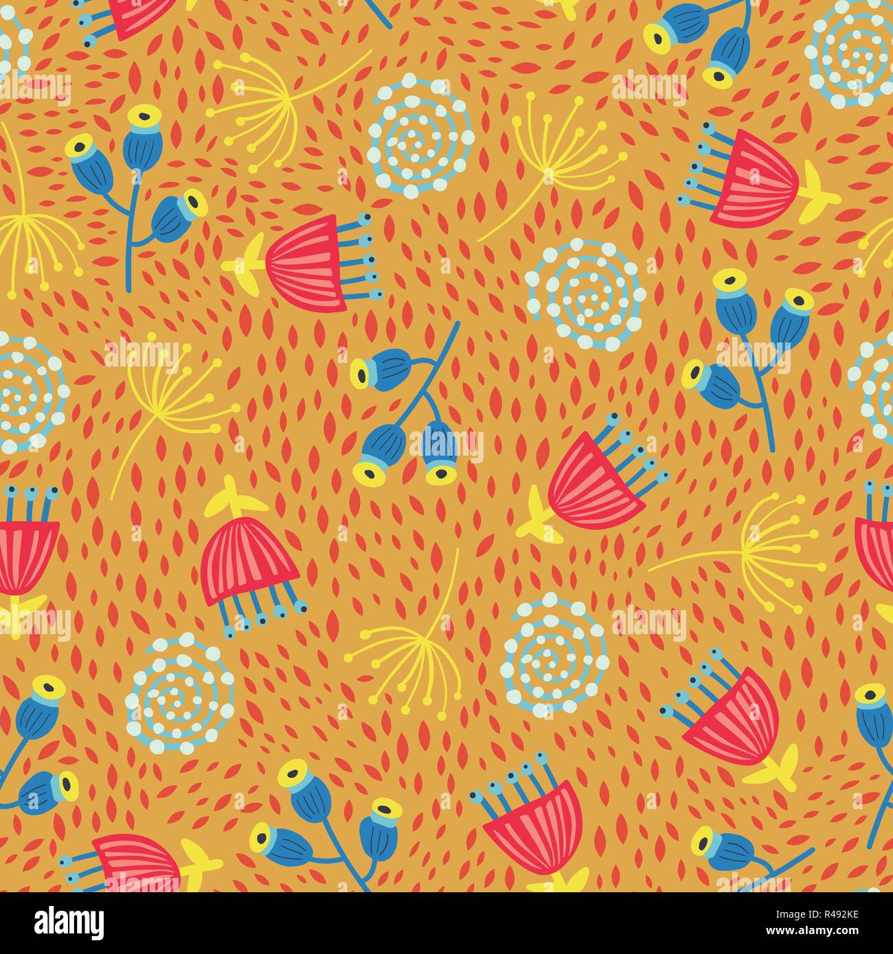 Scandinavian flowers seamless vector background. 1960s, 1970s retro ...