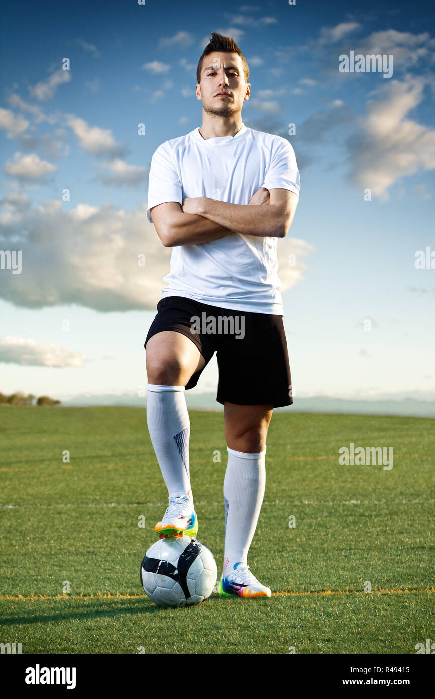 Soccer player with ball, outdoors Stock Photo - Alamy