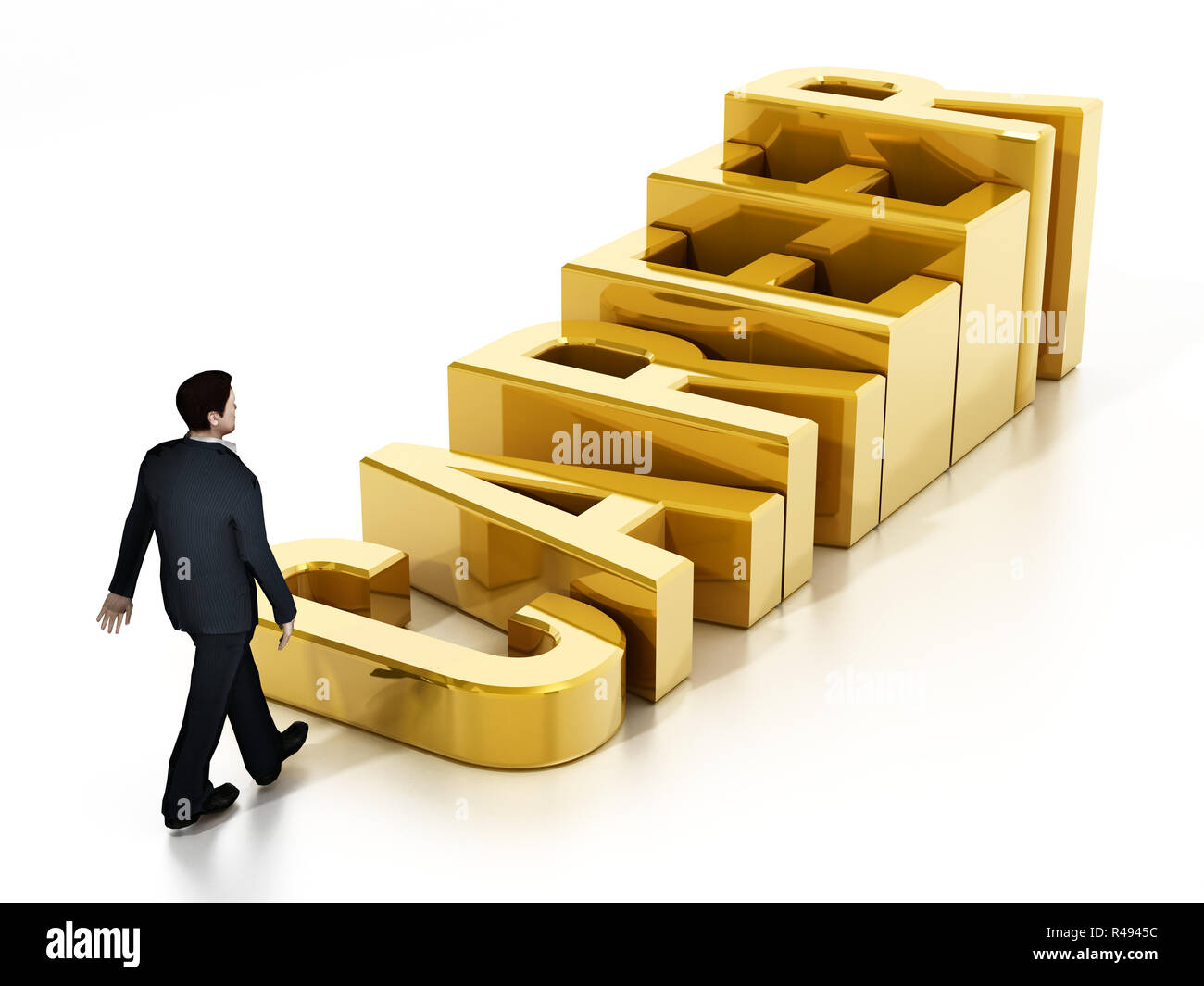 Businessman and career steps leading through the gold cup. 3D ...