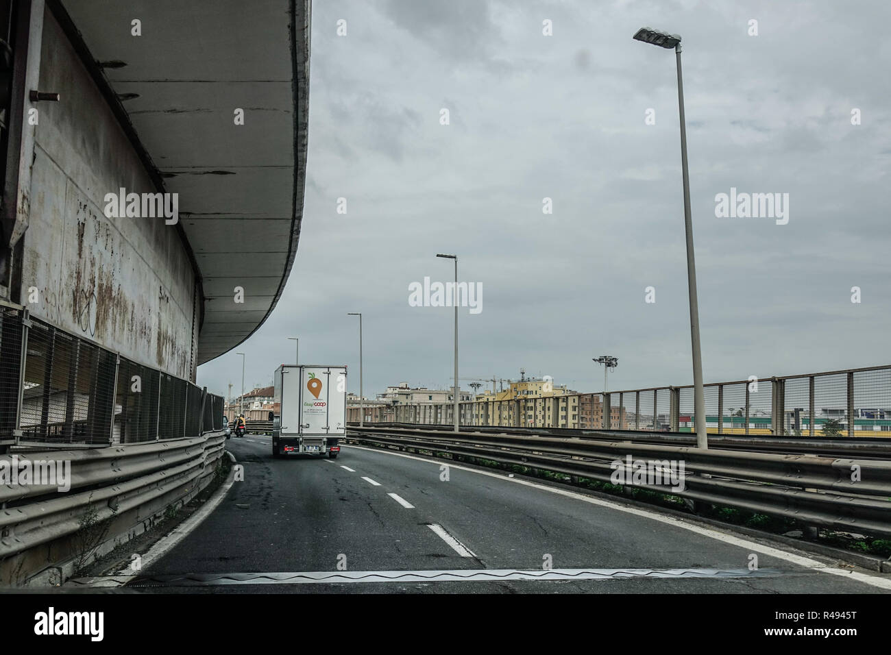 Rome, Italy - Oct 13, 2018. Vehicles run on highway in Rome, Italy. The ...