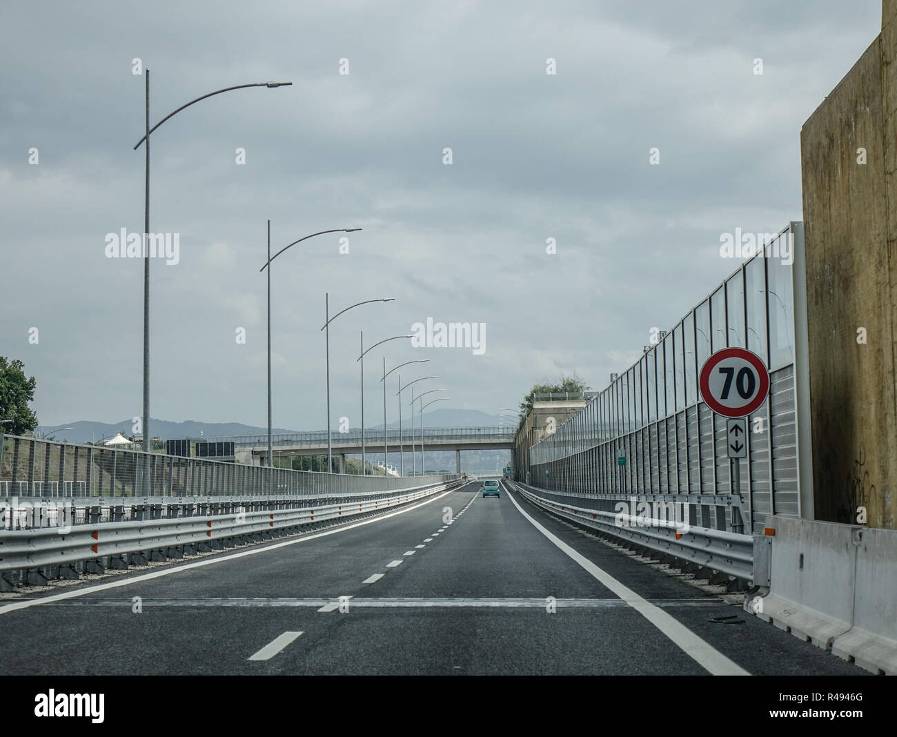Rome, Italy - Oct 13, 2018. Vehicles run on highway in Rome, Italy. The ...