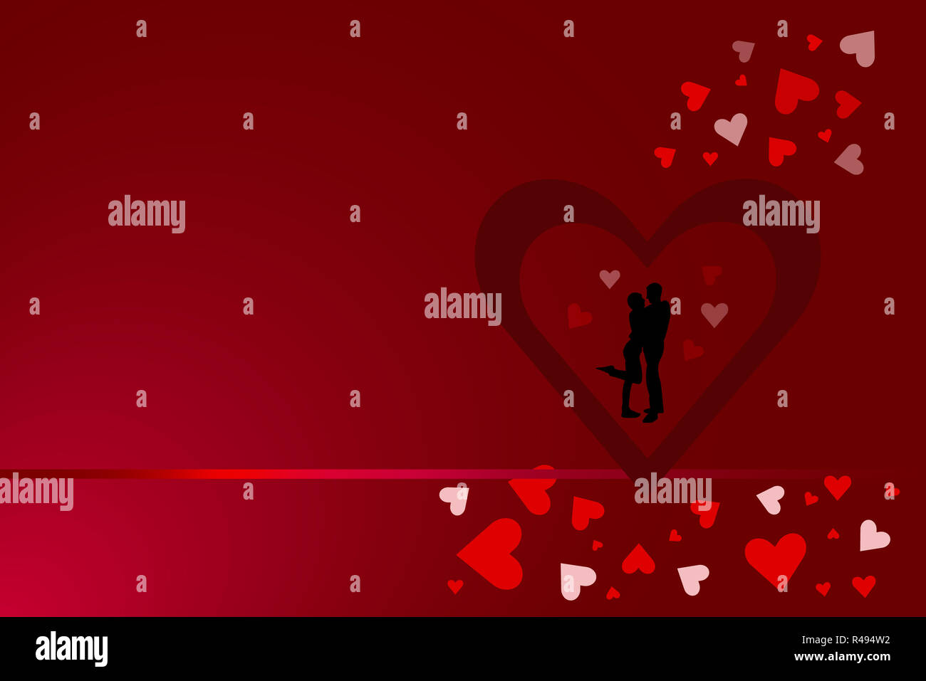 Red heart frame with silhouette of couple Stock Photo - Alamy