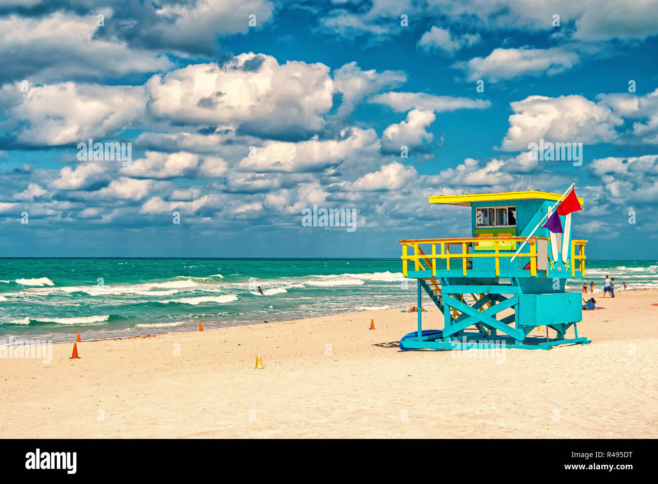 South Beach, Miami, Florida, lifeguard house in a colorful Art Deco ...