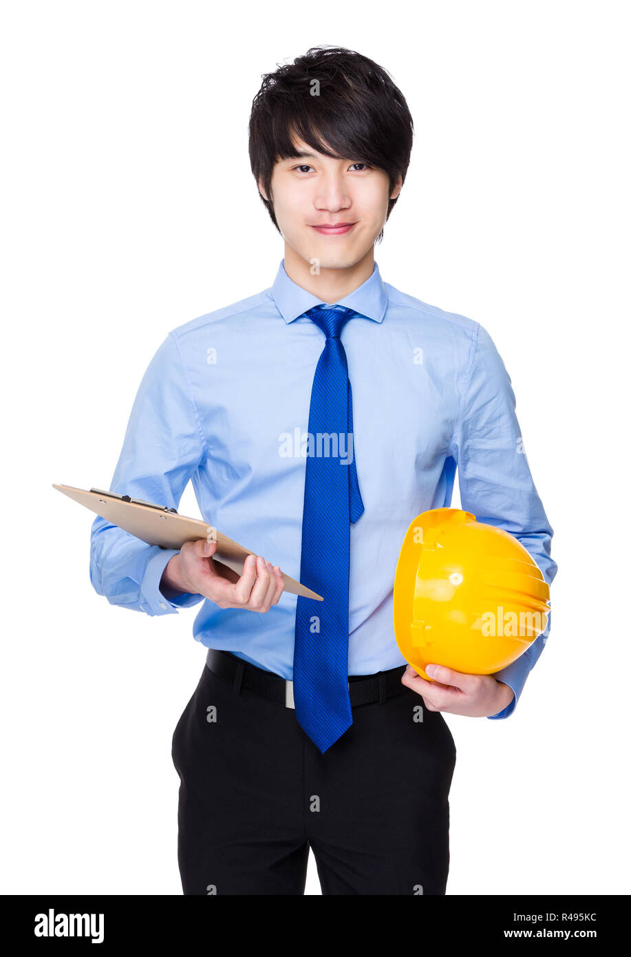 Engineer hold with clipboard and safety helmet Stock Photo - Alamy