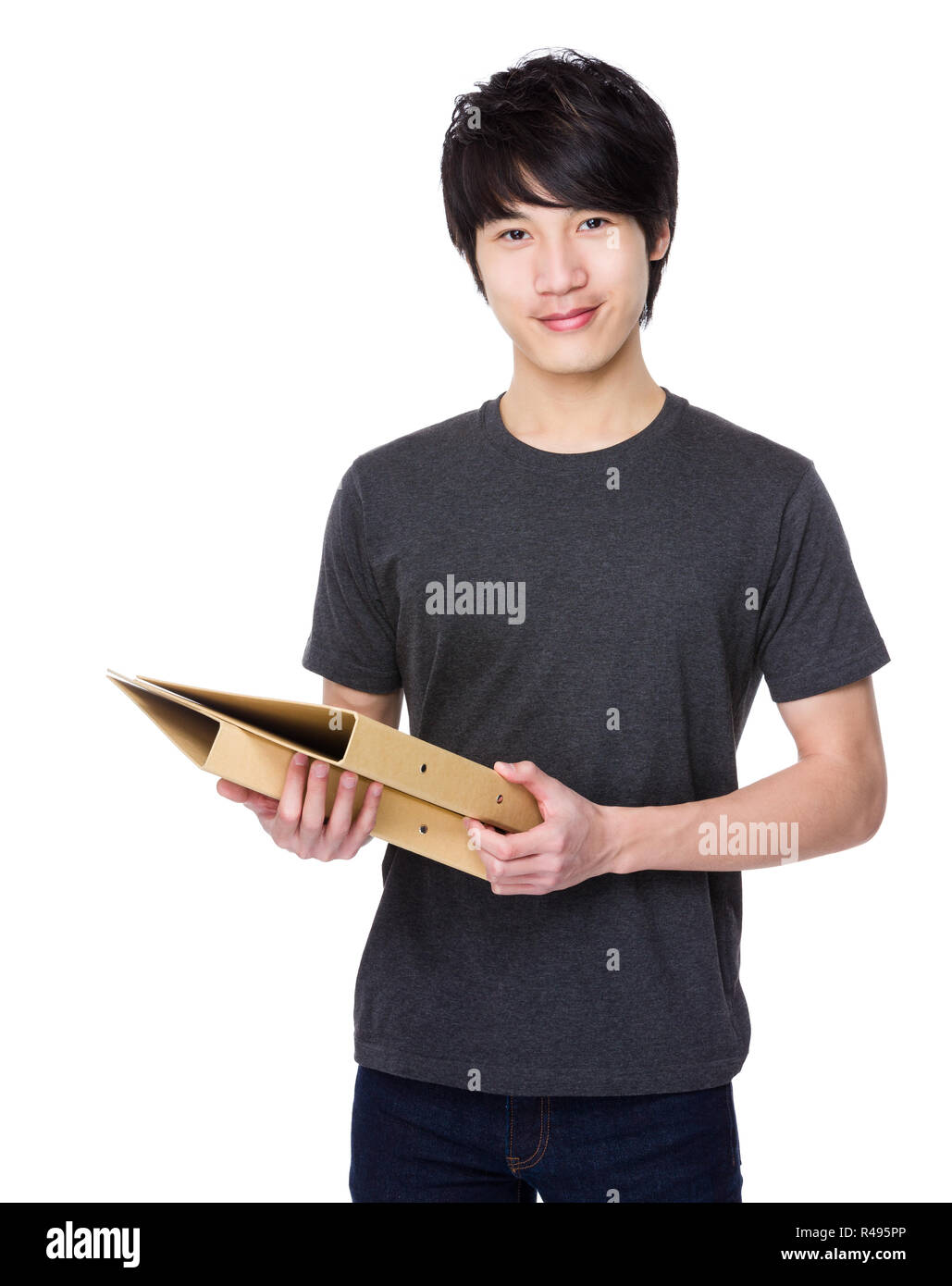 Asian Young Man hold with folder Stock Photo - Alamy