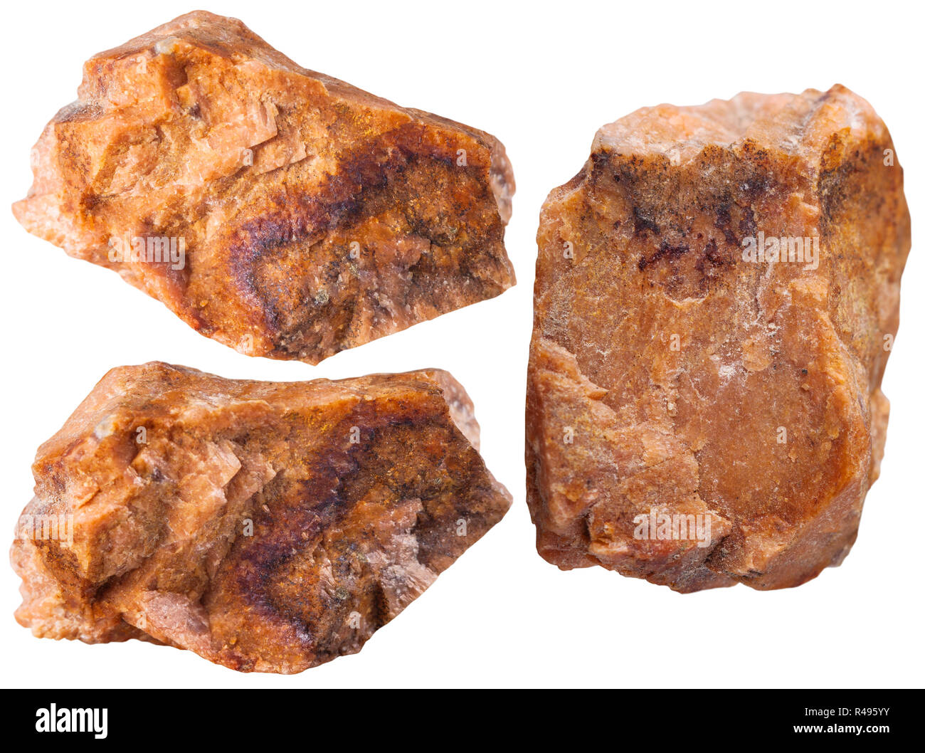 three pieces of orthoclase mineral stone Stock Photo - Alamy