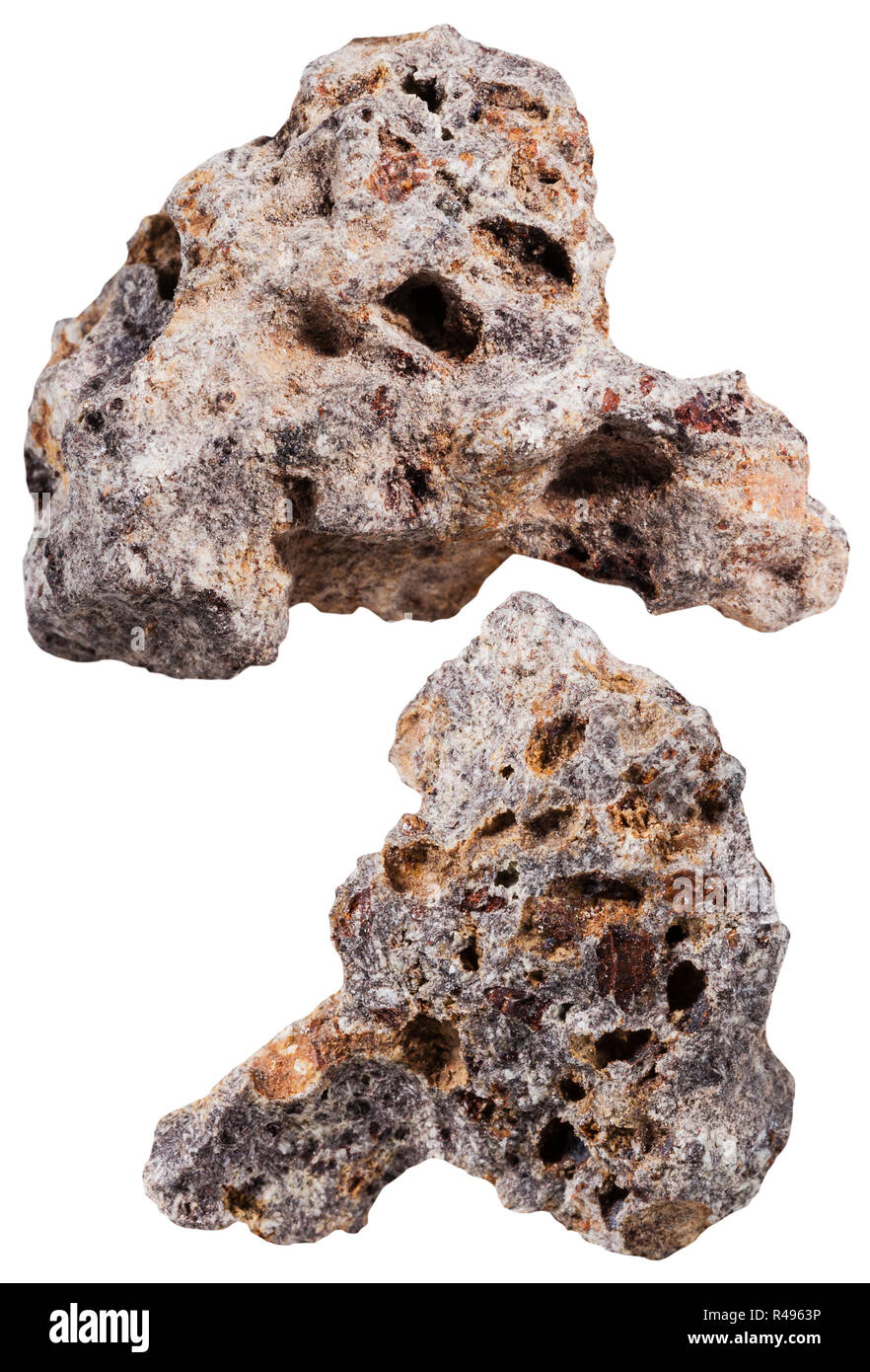 two pieces of basalt mineral stone isolated Stock Photo - Alamy