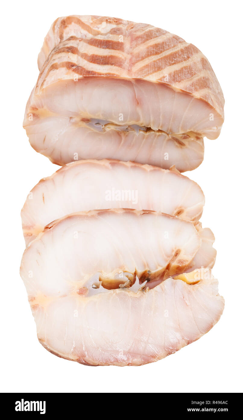 top view of two slices and piece Starry sturgeon Stock Photo - Alamy