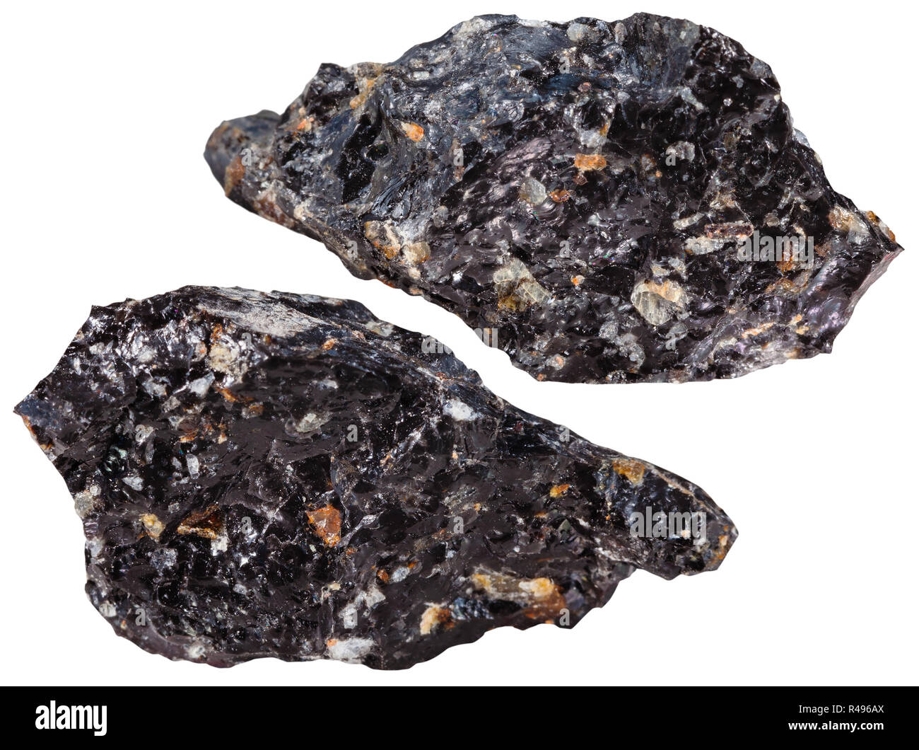 two pieces of Obsidian mineral stone isolated Stock Photo - Alamy