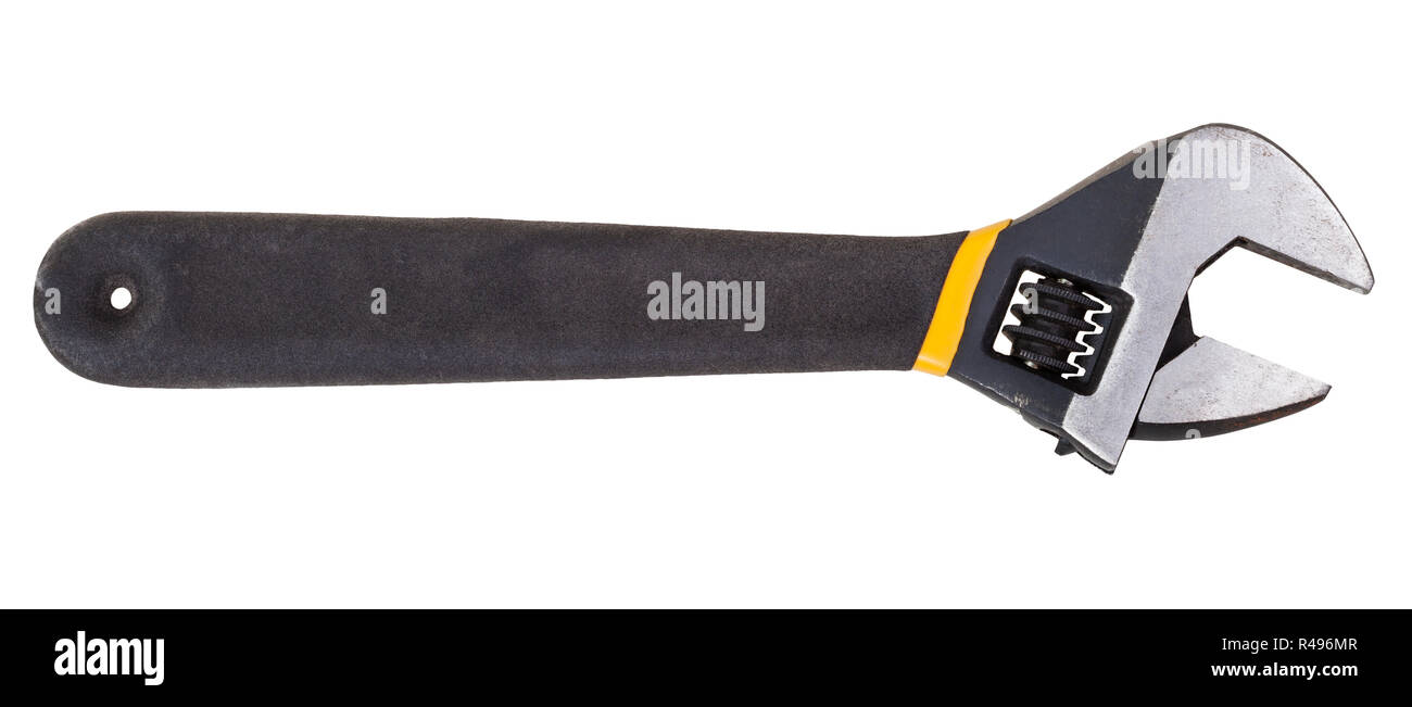 black steel adjustable spanner isolated Stock Photo - Alamy