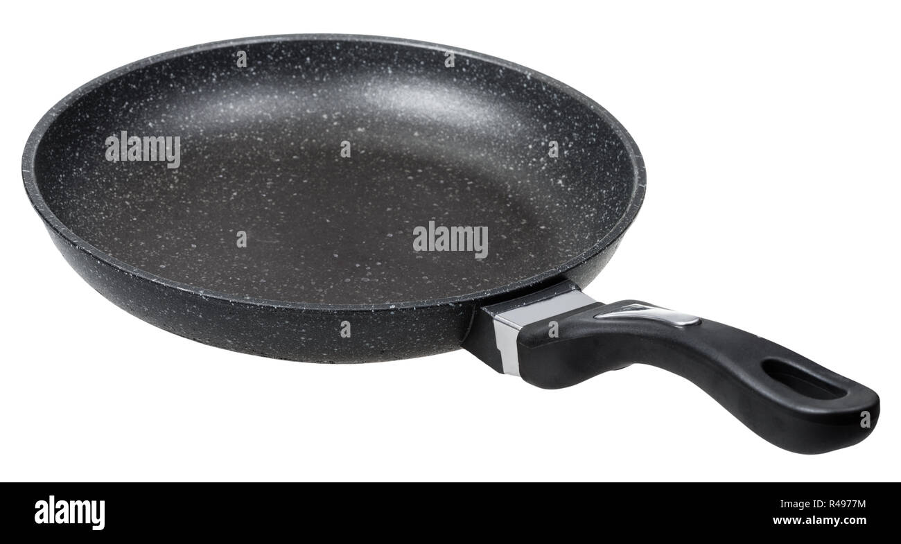 black frying pan isolated on white Stock Photo - Alamy