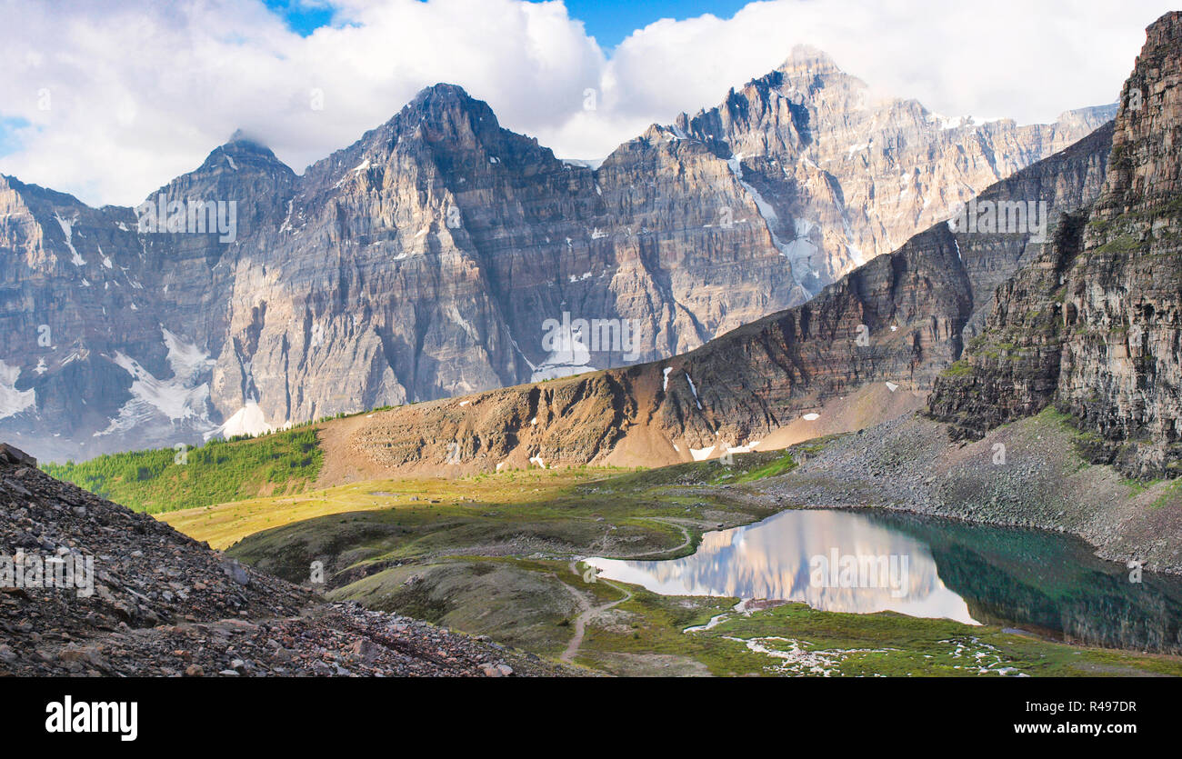 Beautiful mountain panorama of Rocky Mountains at sunrise in Banff ...