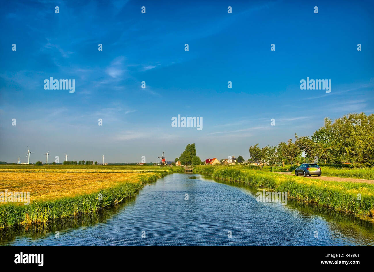 Dutch landscape with a canal and grass fields Stock Photo - Alamy