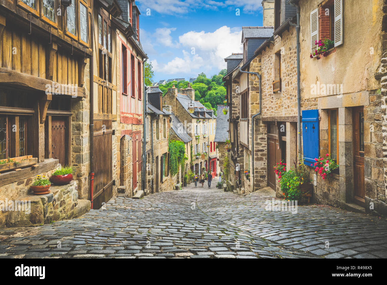 Beautiful view of scenic narrow alley with historic traditional houses ...