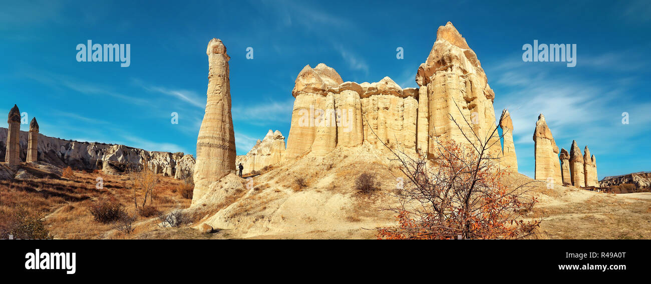 Rock formations known as fairy chimneys in Love Valley near Goreme in ...