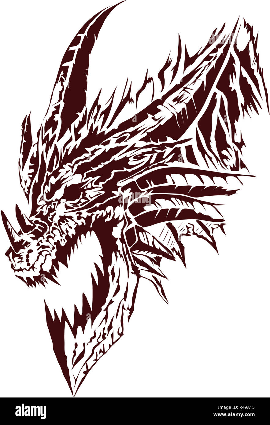 Vector illustration of a dragon in one color Stock Photo - Alamy