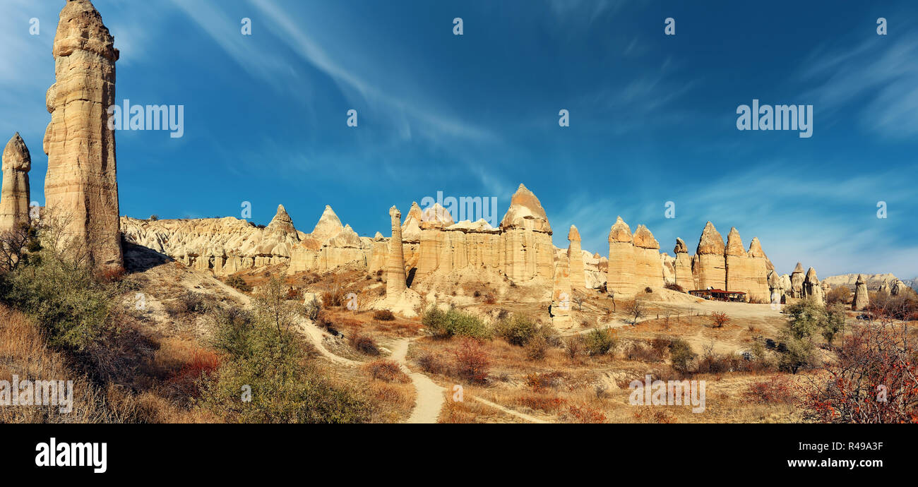 Rock formations known as fairy chimneys in Love Valley near Goreme in ...