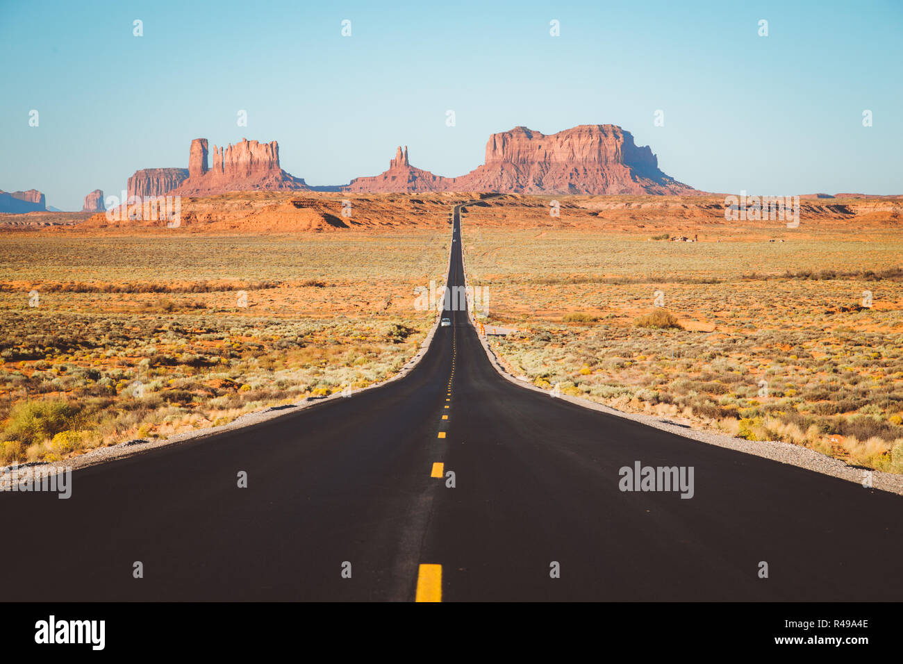 Classic panorama view of historic U.S. Route 163 running through famous ...