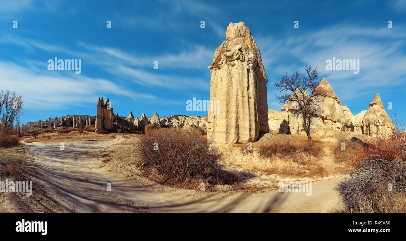 Rock formations known as fairy chimneys in Love Valley near Goreme in ...