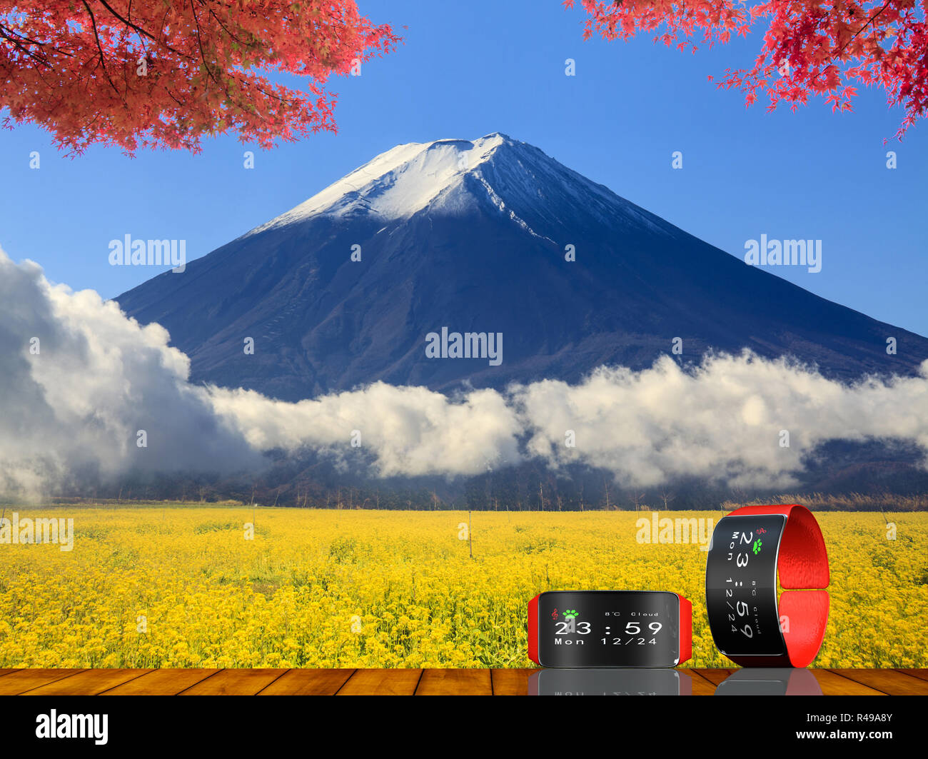 image of beautiful fuji mountain japan with nice watch Stock Photo - Alamy