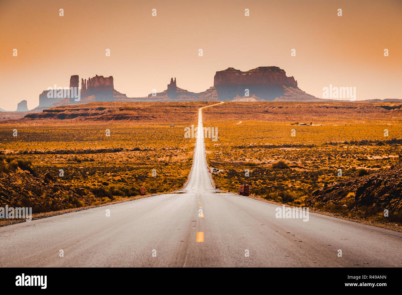 Classic panorama view of historic U.S. Route 163 running through famous ...