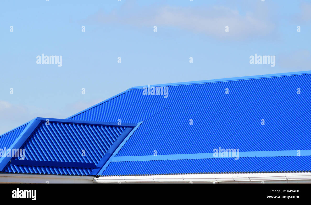 Blue roof metal sheets Stock Photo - Alamy