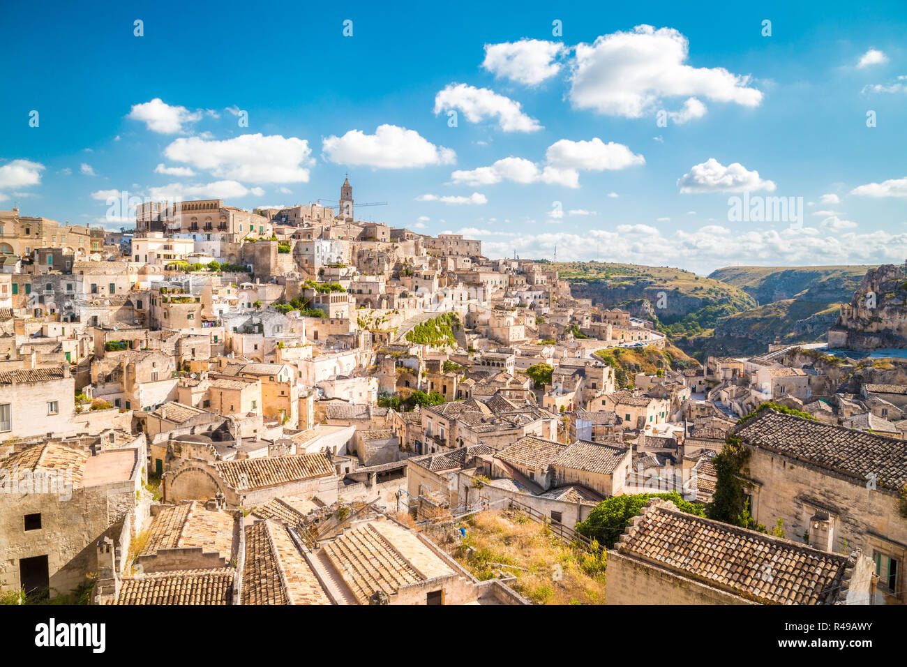Panoramic view of the ancient town of Matera (Sassi di Matera) on a ...