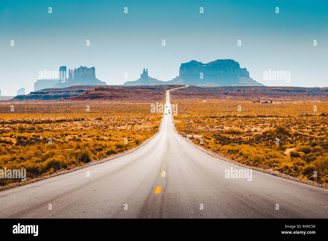 Classic panorama view of historic U.S. Route 163 running through famous ...