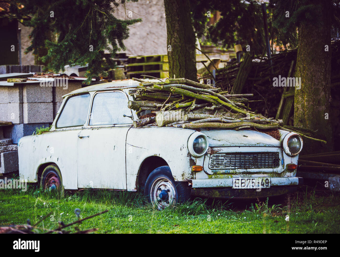 Old Trabant taken out of service two-stroke engine Stock Photo - Alamy