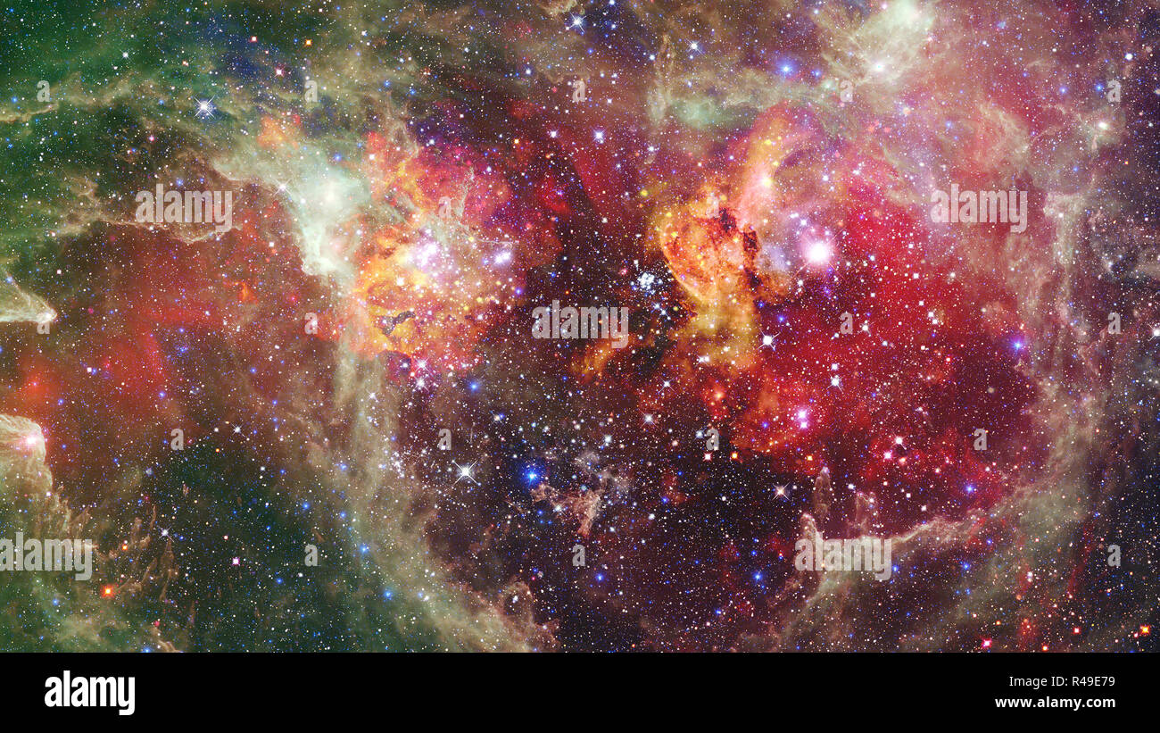 Giant glowing nebula. Space background with red nebula and stars ...