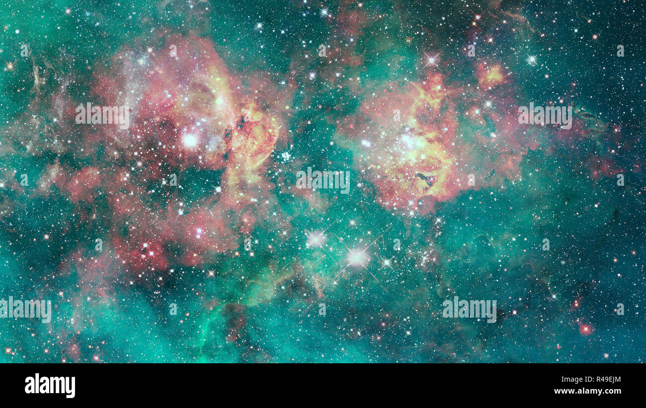 Giant glowing nebula. Space background with red nebula and stars ...