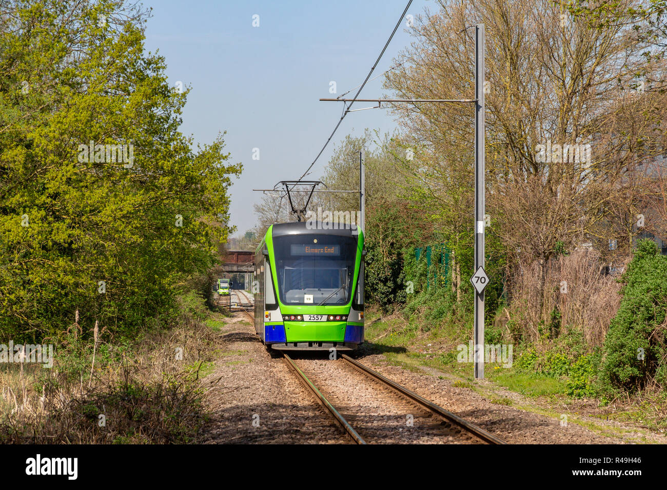 MORDEN, LONDON, ENGLAND - APRIL 19 2018: London Trams vehicle ...