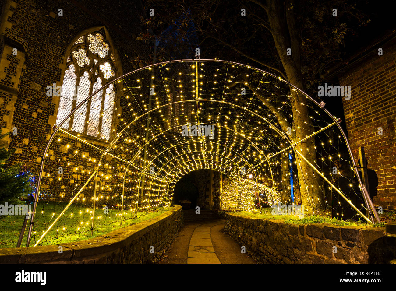 Christmas light display at the medieval town of Sandwich in Kent ...