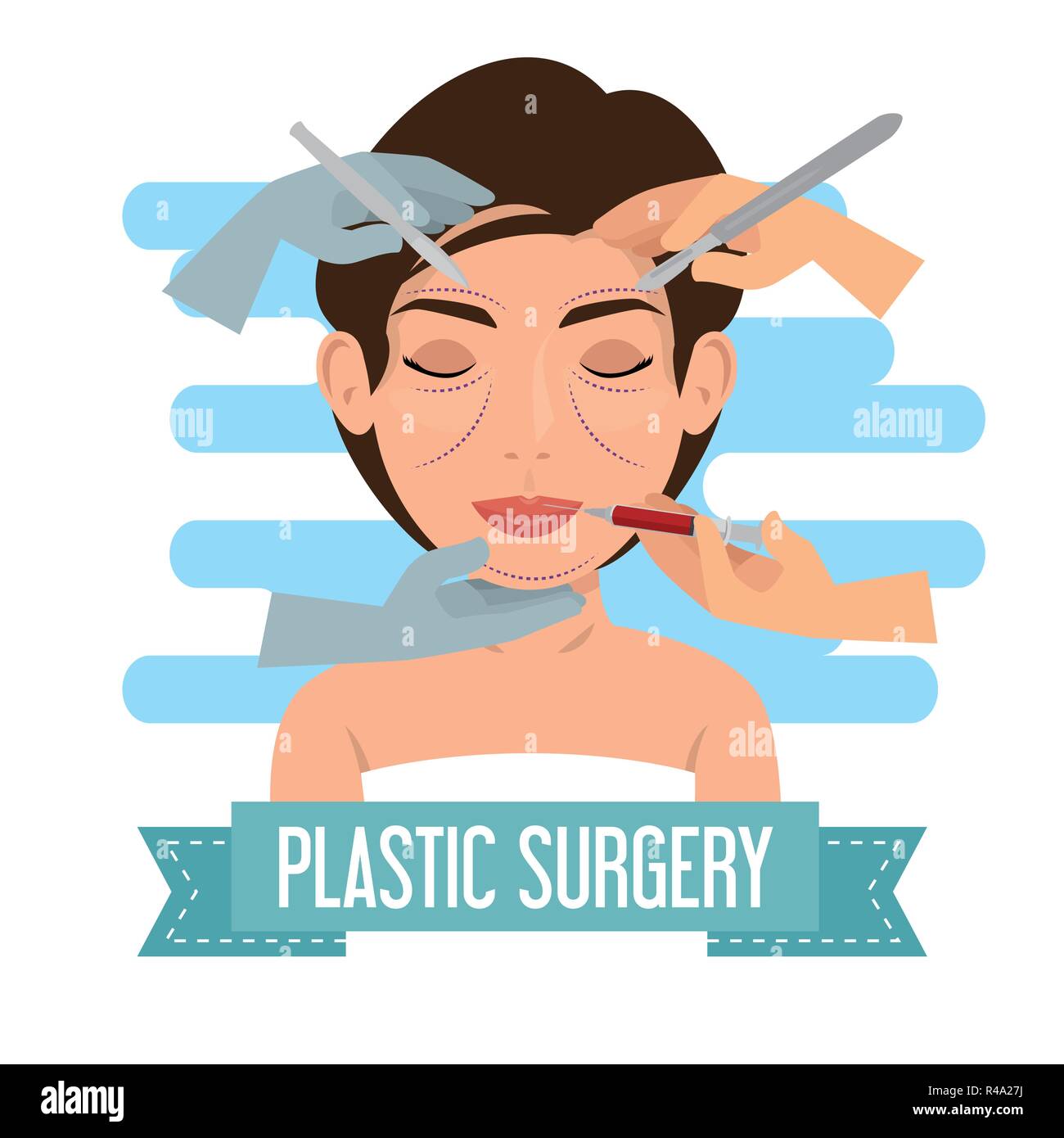 surgeon hands with woman plastic surgery process vector illustration ...