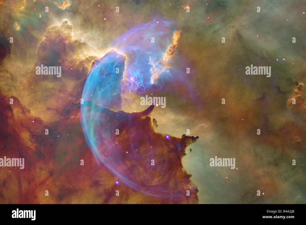 Universe scene with bright stars and galaxies in deep space showing the ...