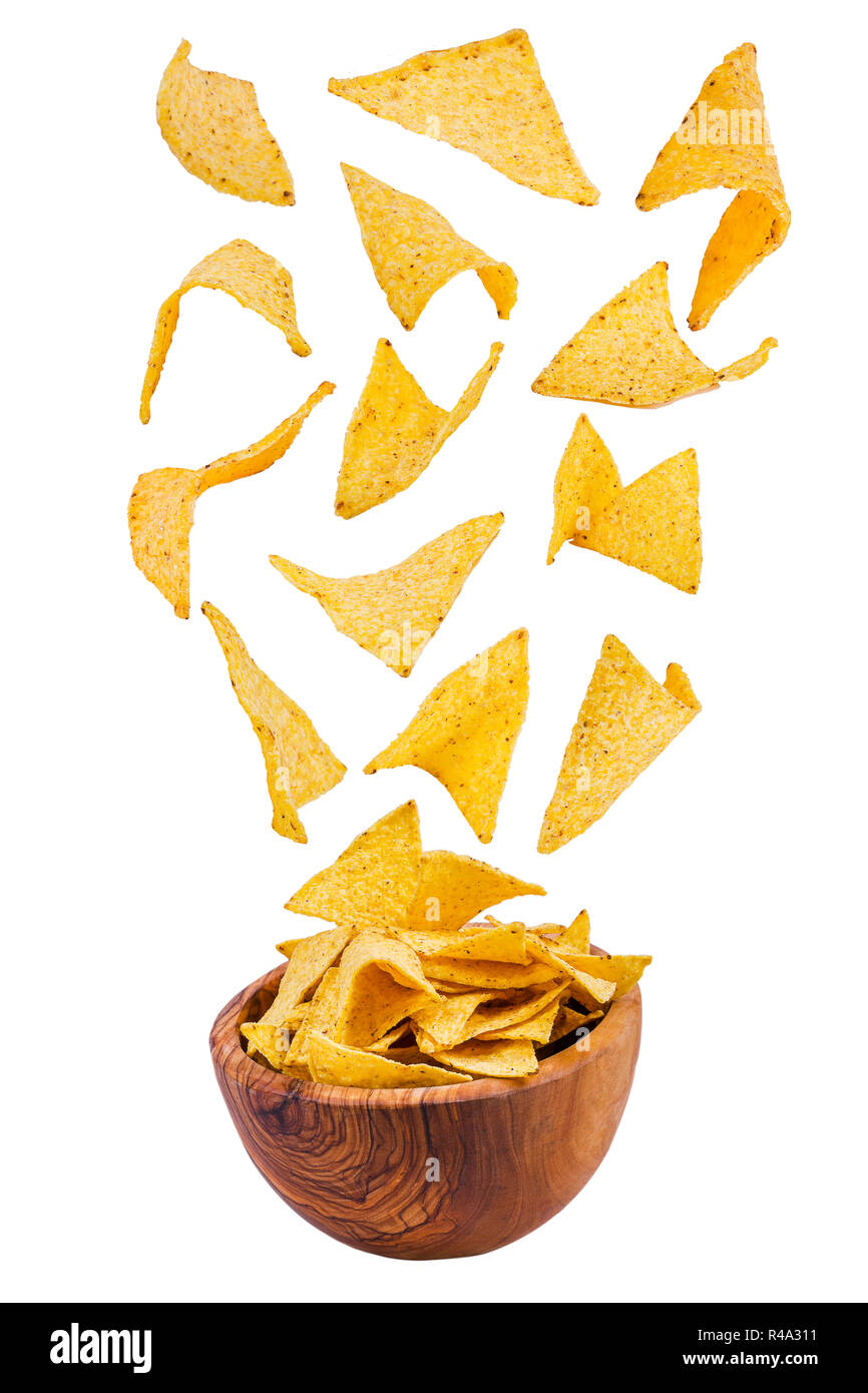Fall potato chips isolated on white background. Flying French fries ...